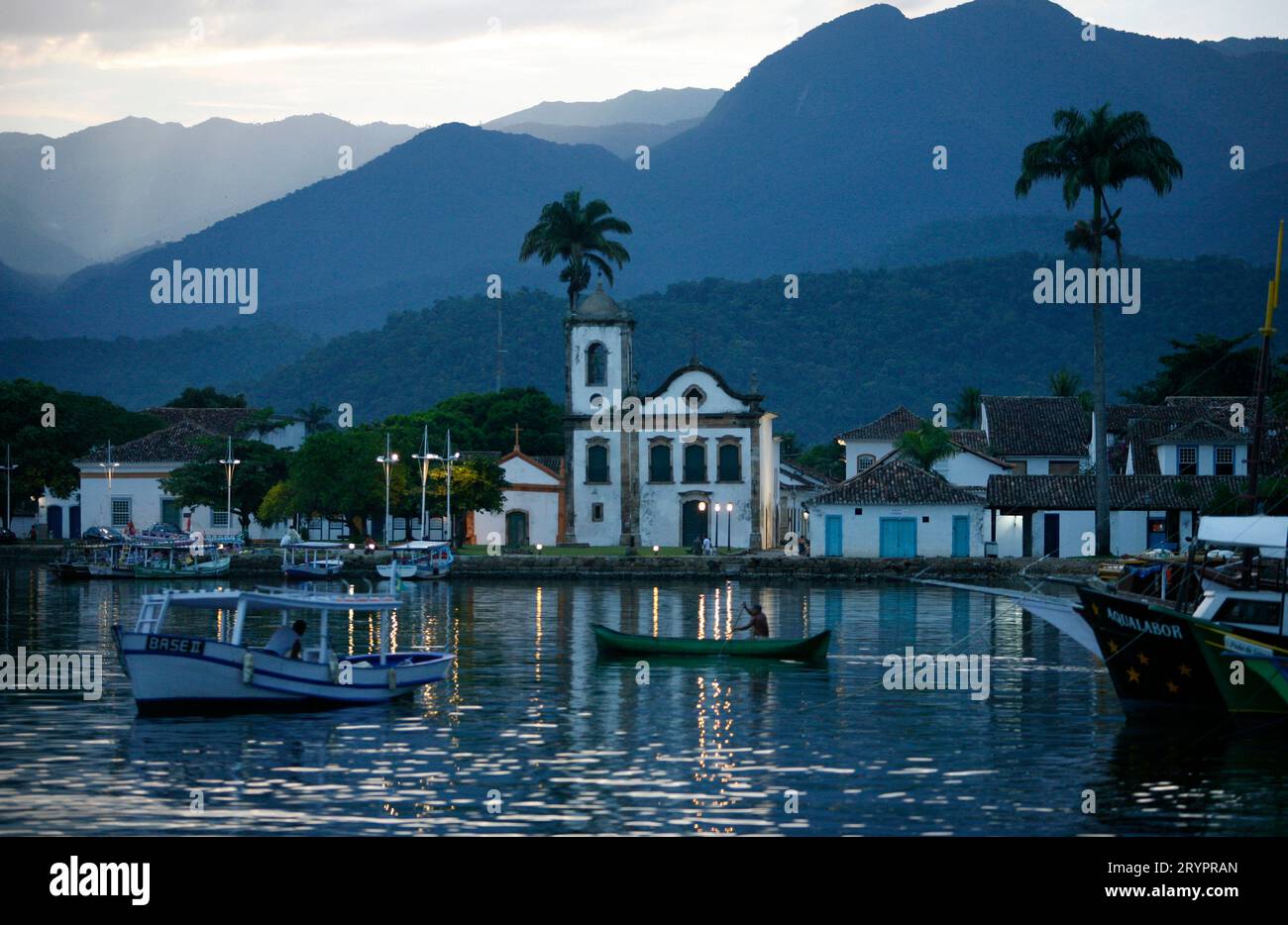 View over Santa Rita church and the harbour, Paraty, Rio de Janeiro ...