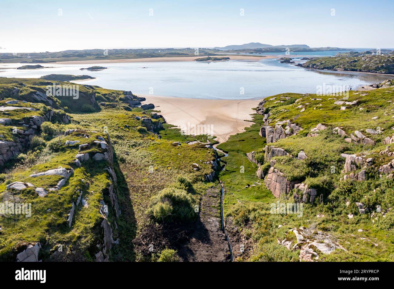 Aerial view of the coast close to St Marys church in Kincasslagh ...