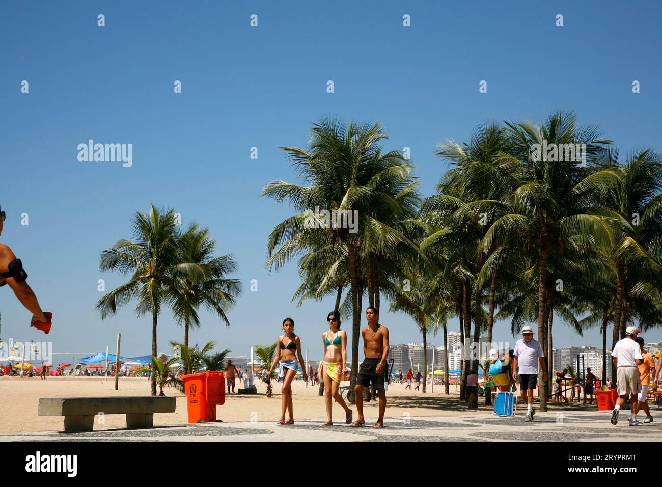 People walking on Copacabana beach promenade, Rio de Janeiro, Brazil ...
