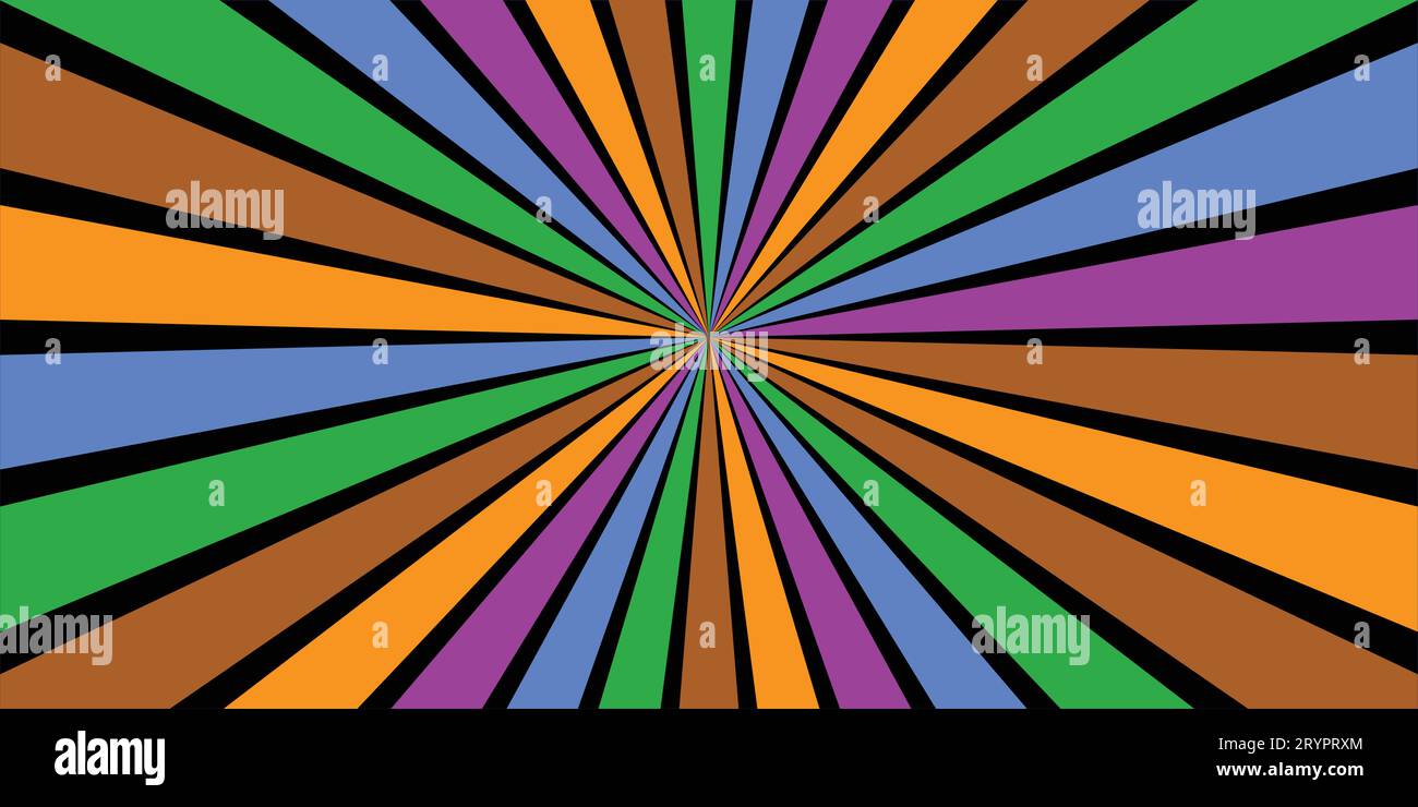 Sunburst groovy carnival background. Sun and rainbow swirl pattern ...