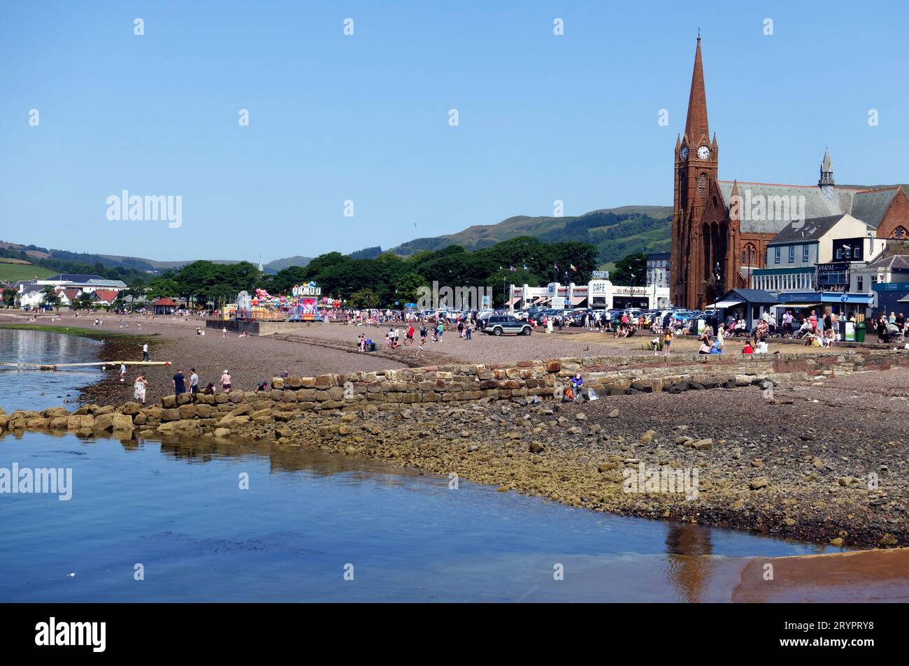 Beach and promenade at Largs, one of Scotlands west coast seaside towns ...