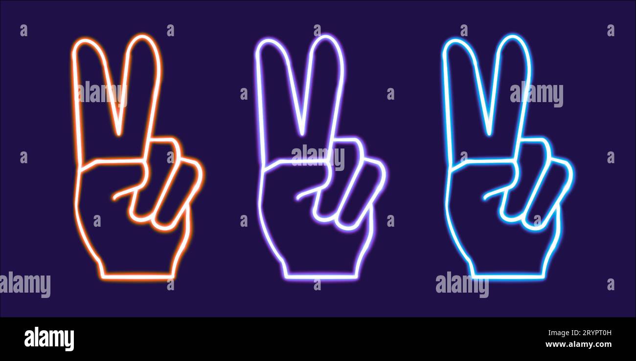 set Peace Sign Hand glowing desktop icon, neon sticker, neon Peace Sign ...