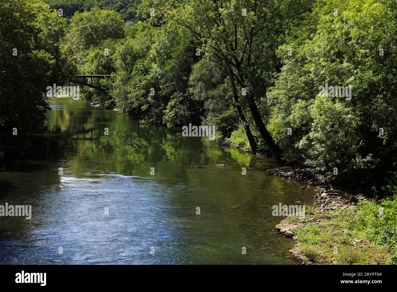 The Bidasoa River as it passes throught Bera town, near the French ...