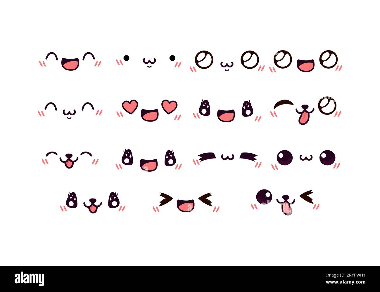 Cartoon Kawaii Face Set Illustrations Stock Vector Image & Art - Alamy