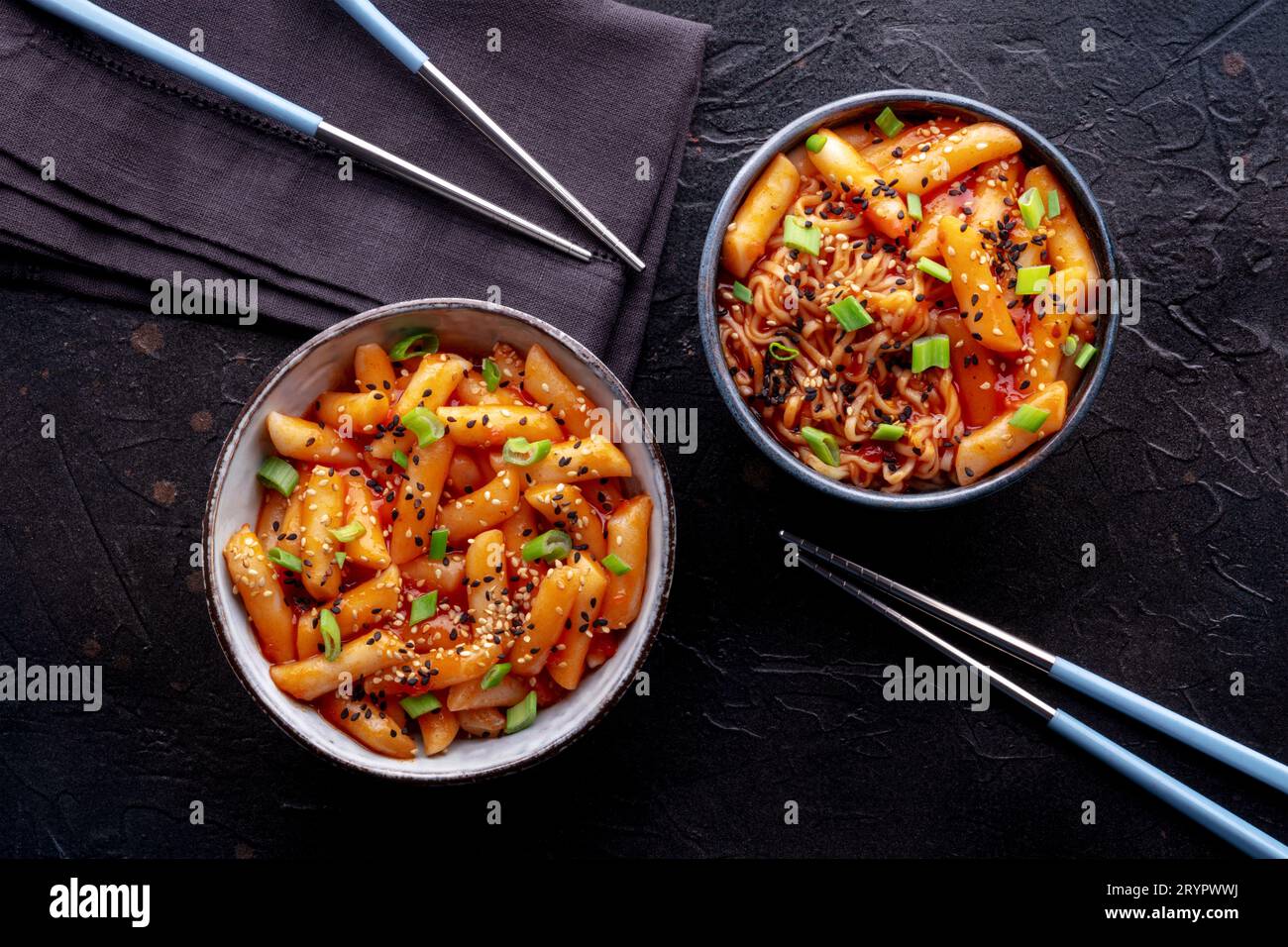 Tteokbokki or topokki and rabokki, Korean street food, spicy rice cakes ...