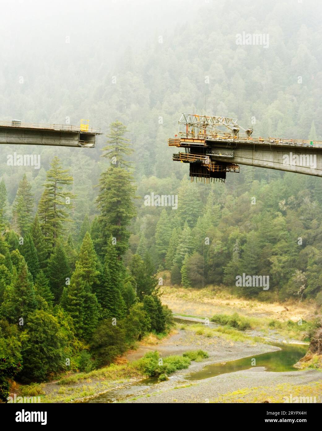 New bridge construction high over the south fork of the Eel River on ...