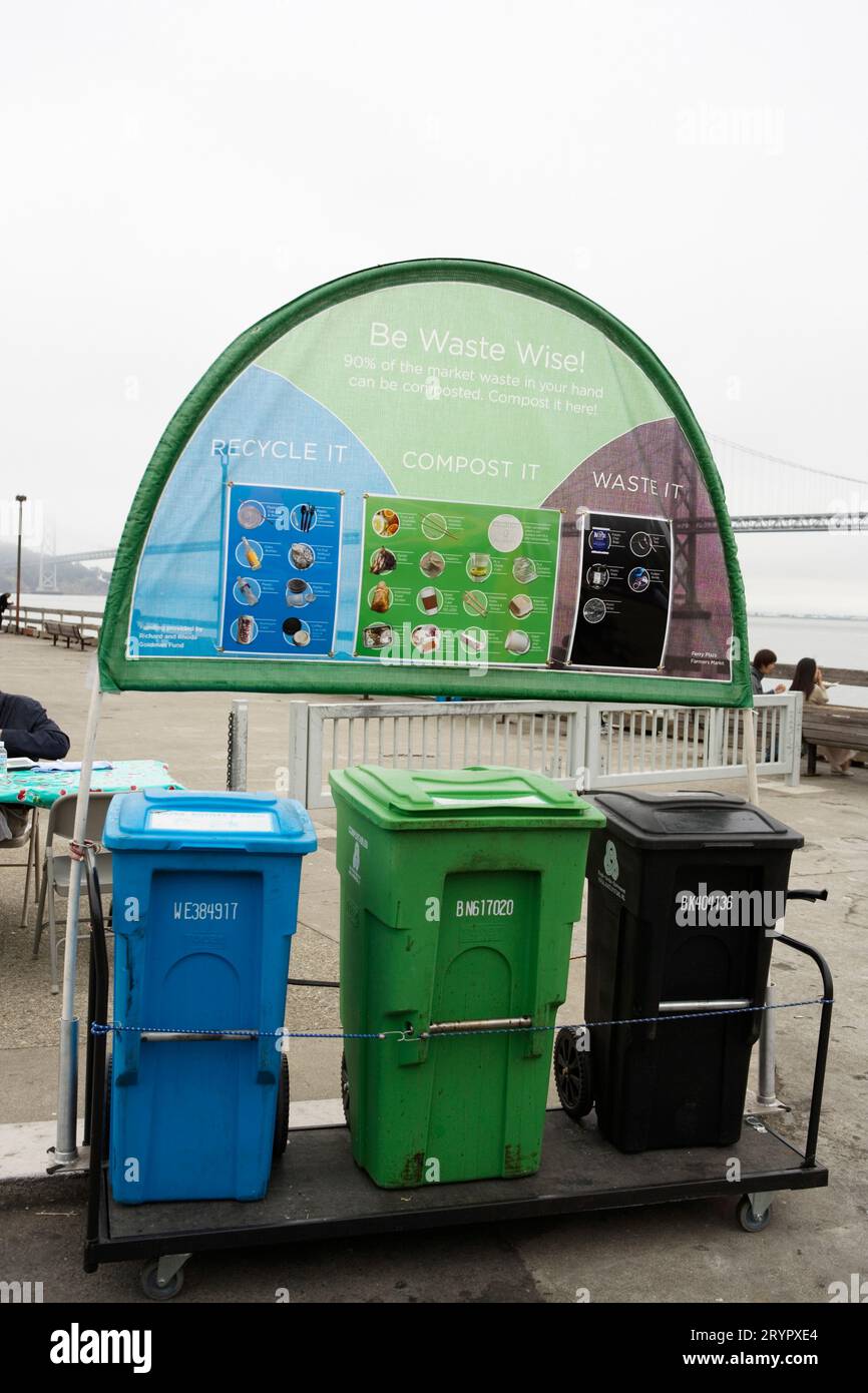 Recycle bins at the Embarcadero Farmer's Market, San Francisco ...