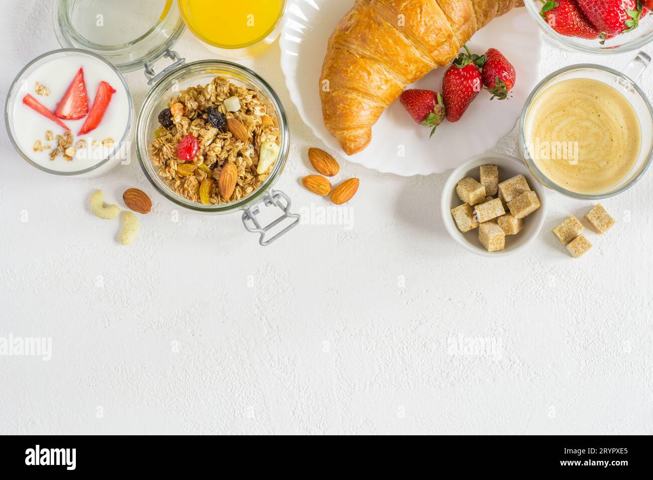 Set of healthy ingredients for breakfast on white background. To Stock ...