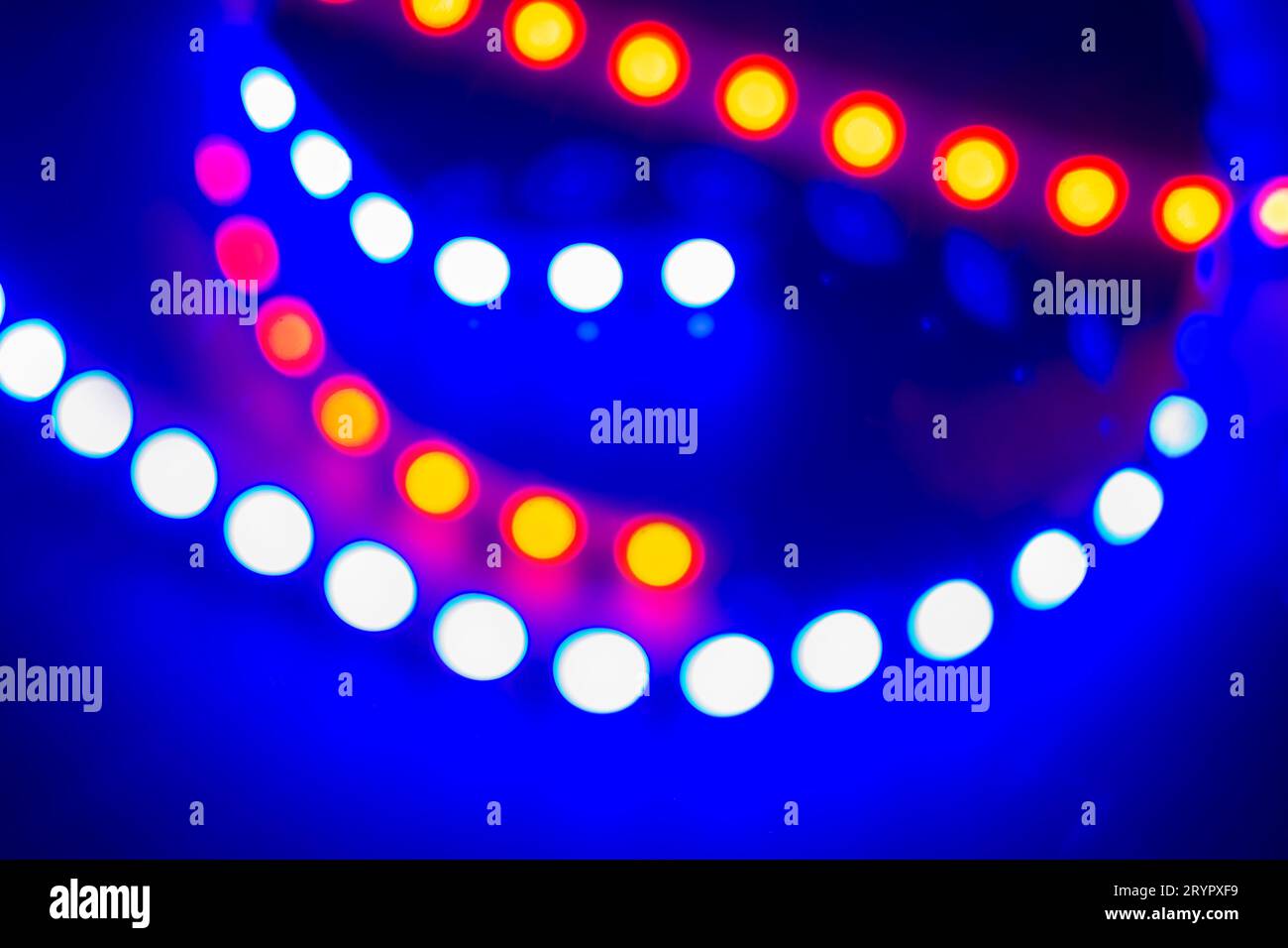 Red blue neon garlands of bokeh lights and reflections. Festive ...