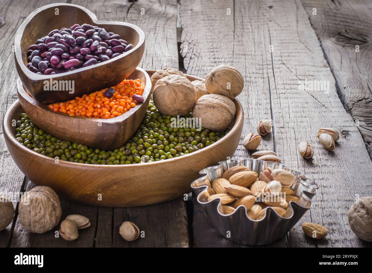 Sources of vegetable protein. collection of various legumes and nuts ...