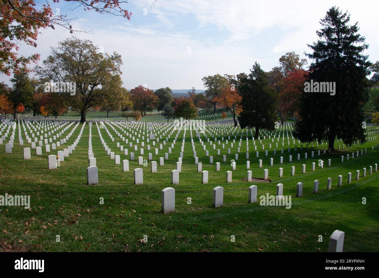 A beautiful scene of a national cemetery with numerous rows of ...