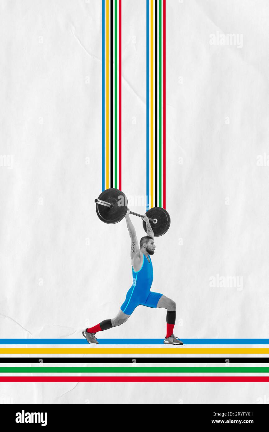 Athletic strong man training, lifting heavy weights. Contemporary art ...