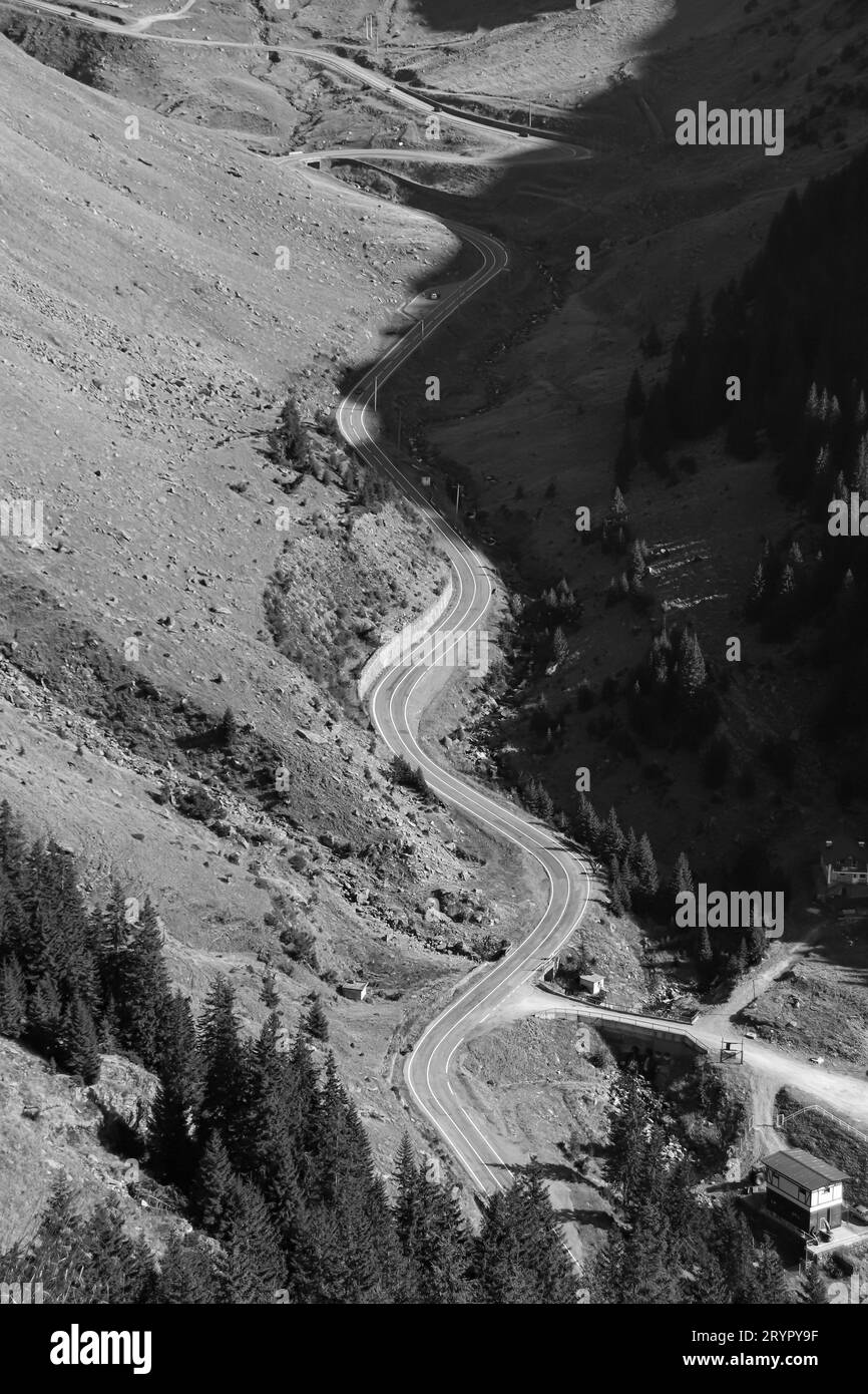 Transfăgărășan (DN7C) an empty paved highway road with national-road ...