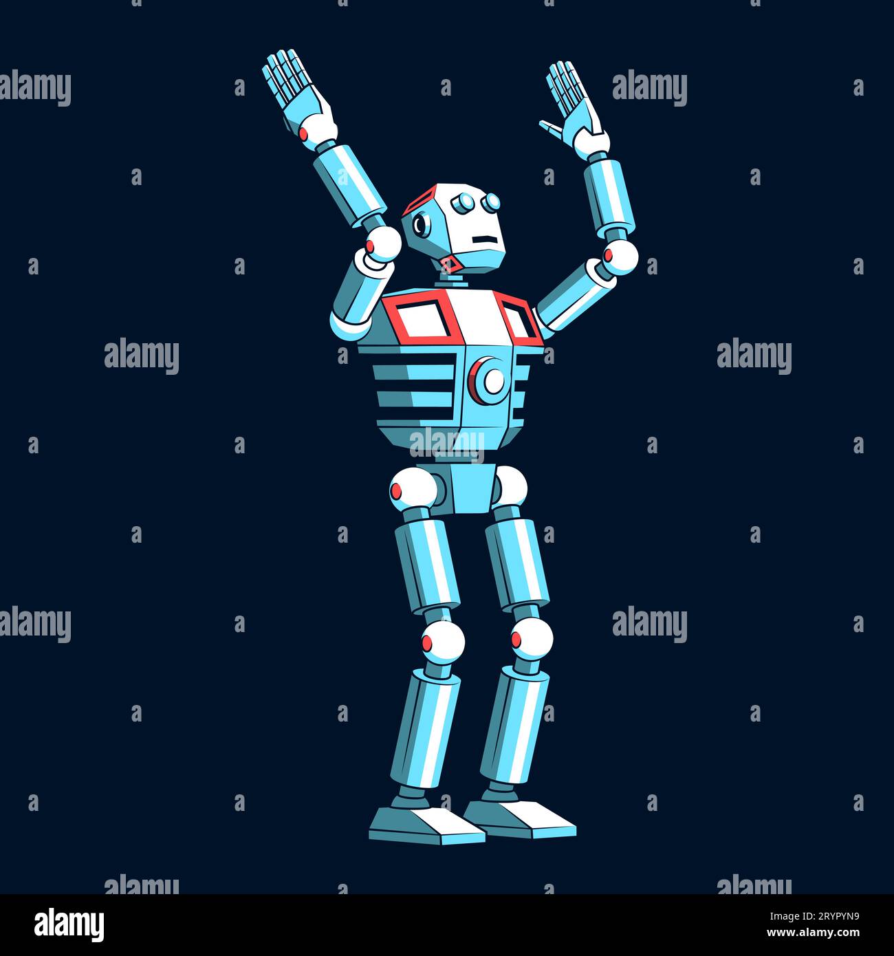 Humanoid robot has raised its arms and is looking up Stock Vector Image ...
