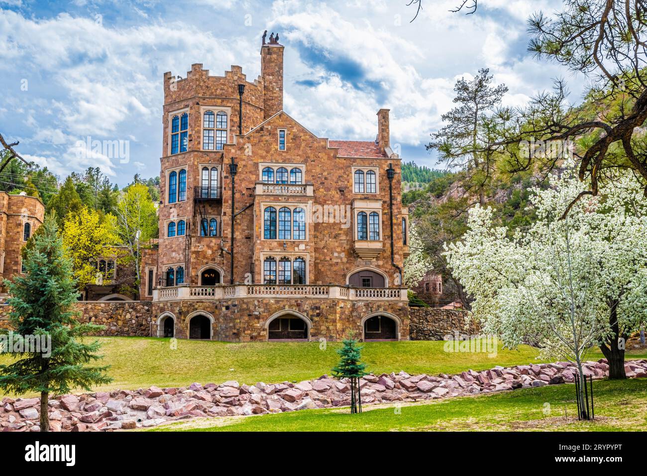 An 1800s Tudor style castle hotel in Colorado Springs, Colorado Stock ...