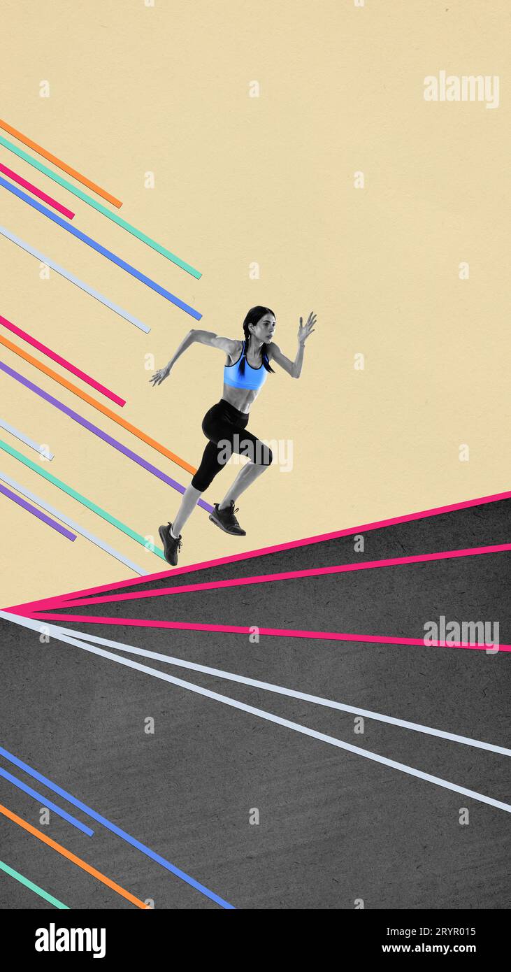 Young muscular woman, runner in motion, training, running. Marathon ...