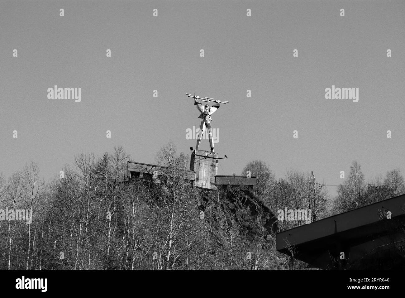 Black and white Monumentul Electricitatii, The Energy Monument, a ...
