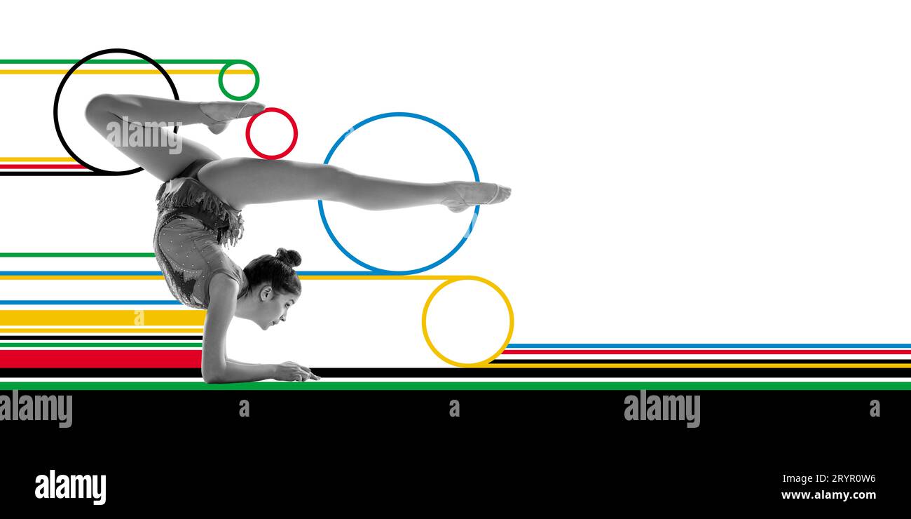 Elegant sport. Young girl, rhythmic gymnast training on white ...