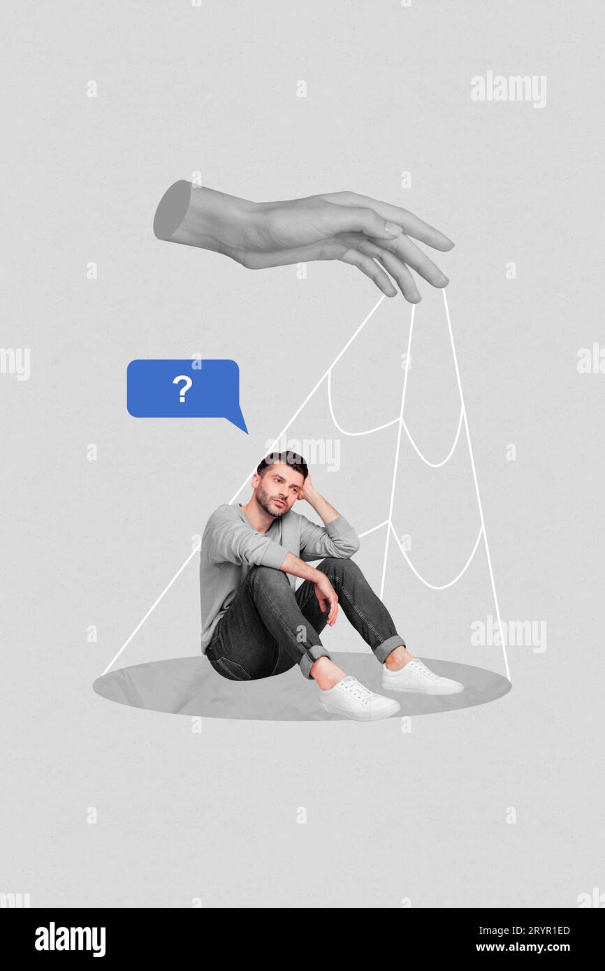 Collage picture image of upset unhappy guy sitting floor decide solve ...