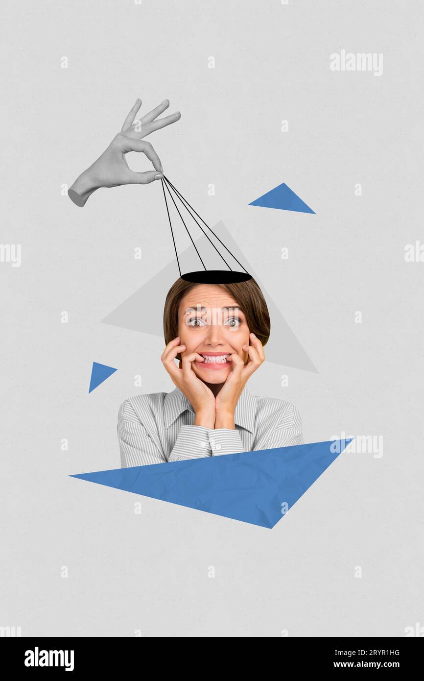 Image 3d collage sketch of afraid stressed depressed girl control ...