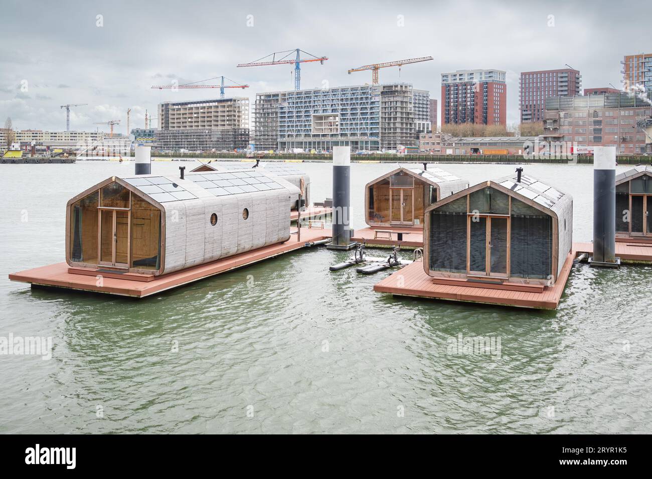 Rotterdam, Netherlands - Floating tiny houses in Rijnhaven Stock Photo ...
