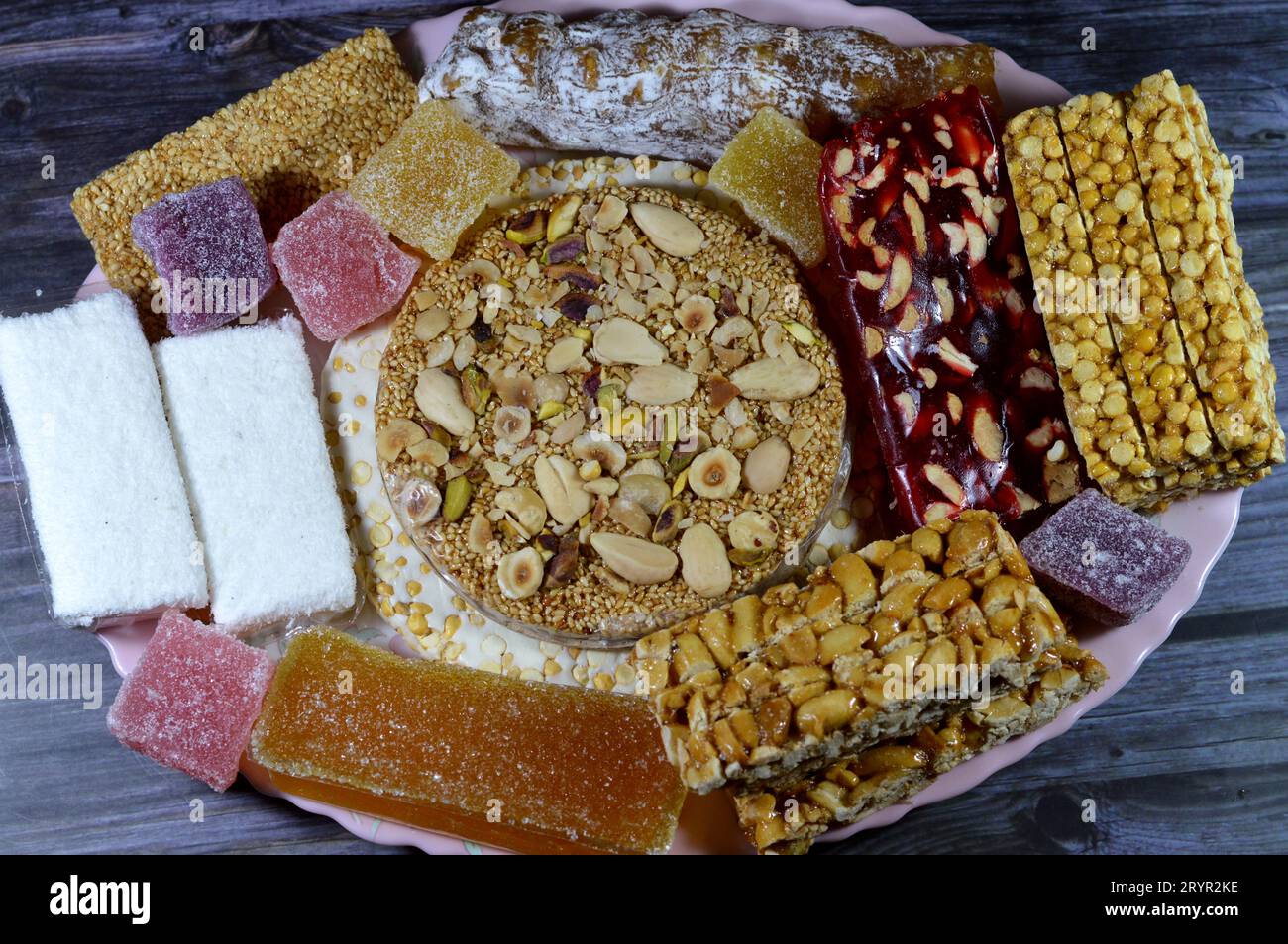 collection of Eastern candy chickpeas, peanuts, sesame, creamy taffy ...