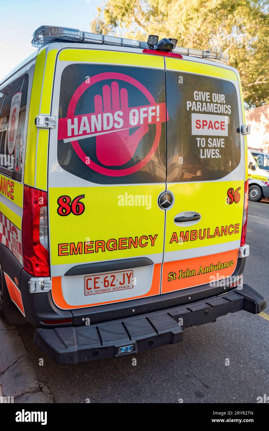 A closeup of an (St John) ambulance in Alice Springs (Mparntwe ...