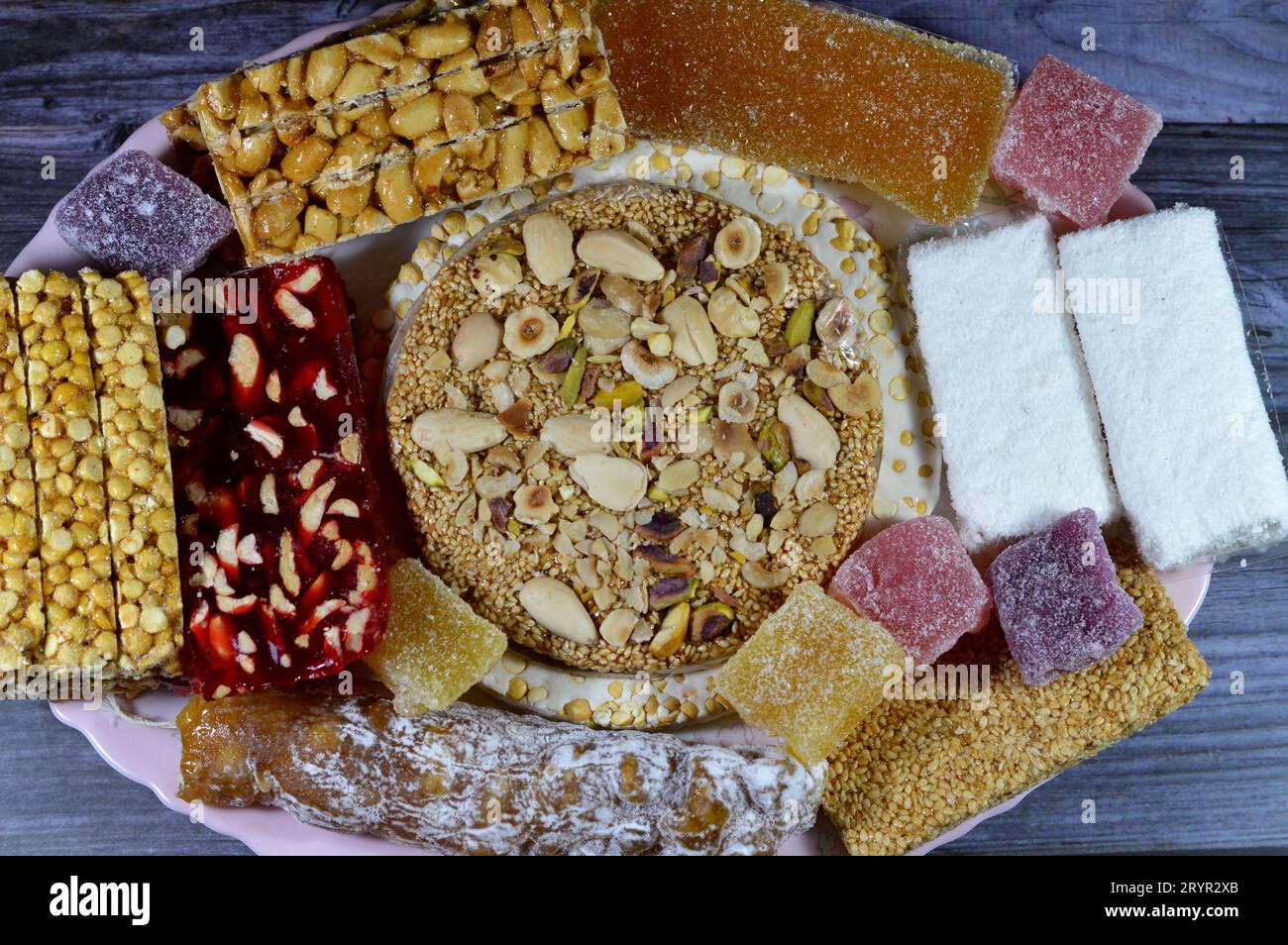 collection of Eastern candy chickpeas, peanuts, sesame, creamy taffy ...