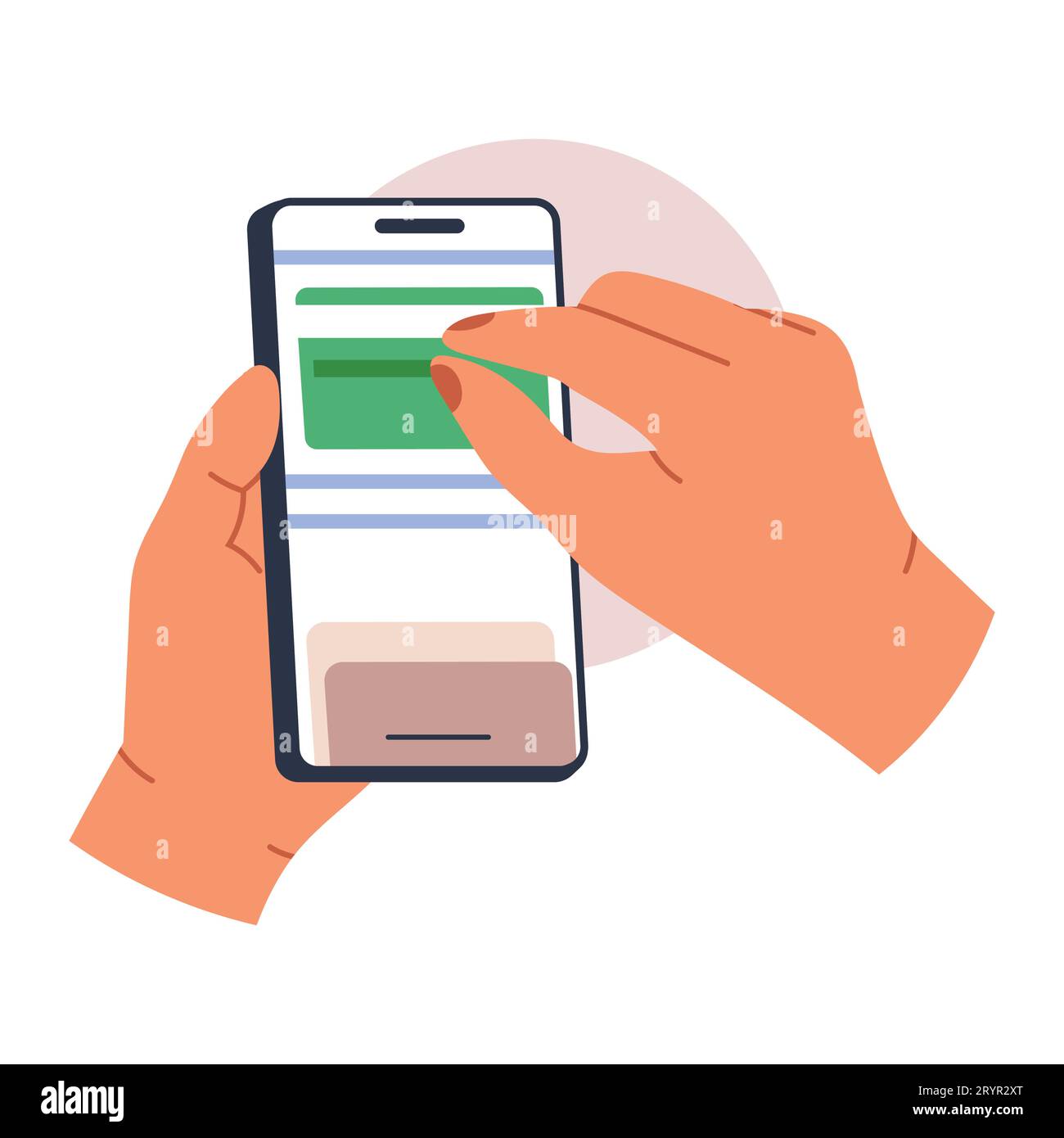 hands holding phone. Scrolling smartphone, app mail, application photo ...