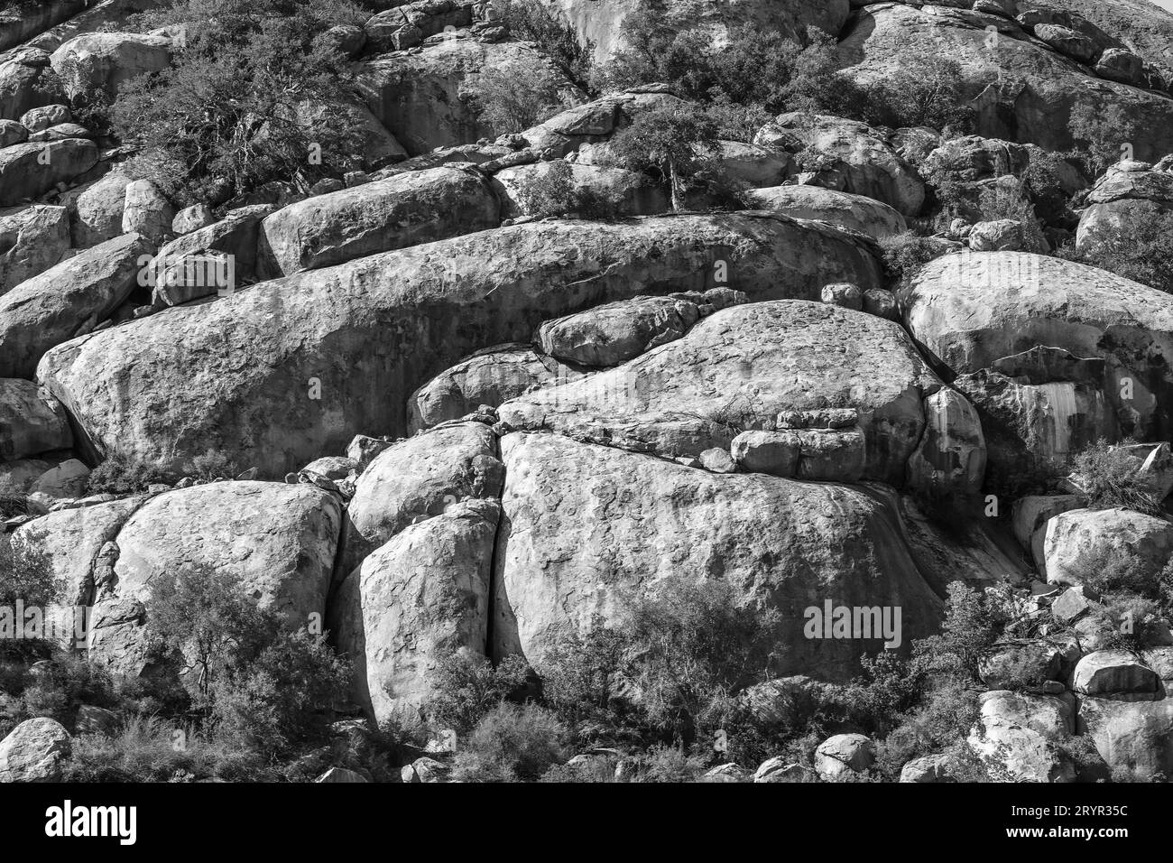 A grayscale of stone formations in Namibia Stock Photo - Alamy
