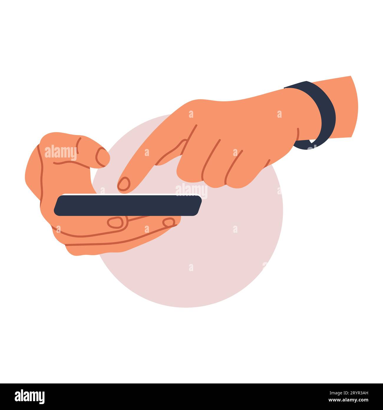 hands holding phone. Scrolling smartphone, app mail, application photo ...