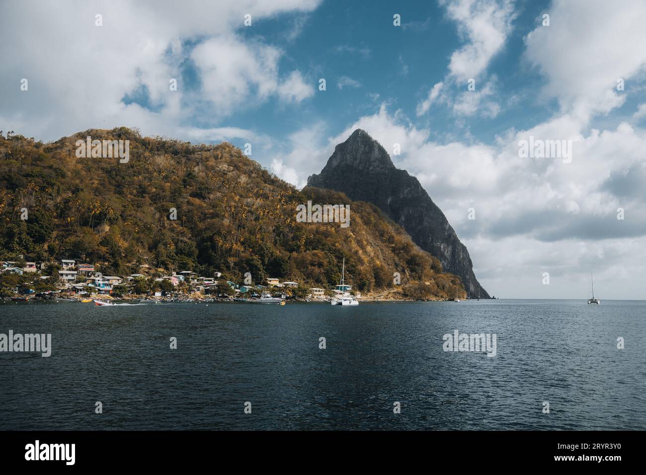 Iconic view of Piton mountains on St Lucia island in Caribbean, West ...