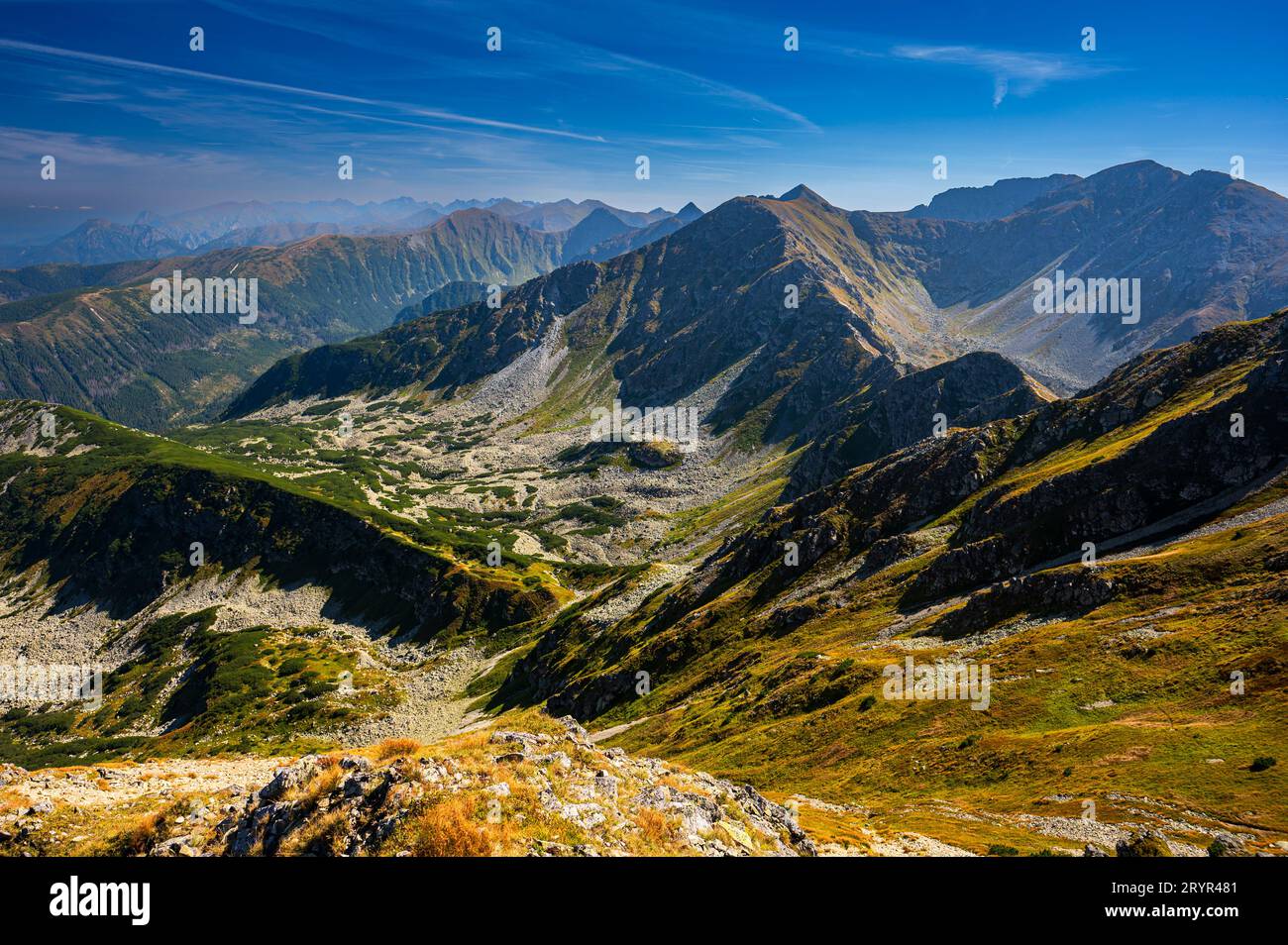 Panorama of the Tatra Mountains in autumn colors. View from the Mount ...