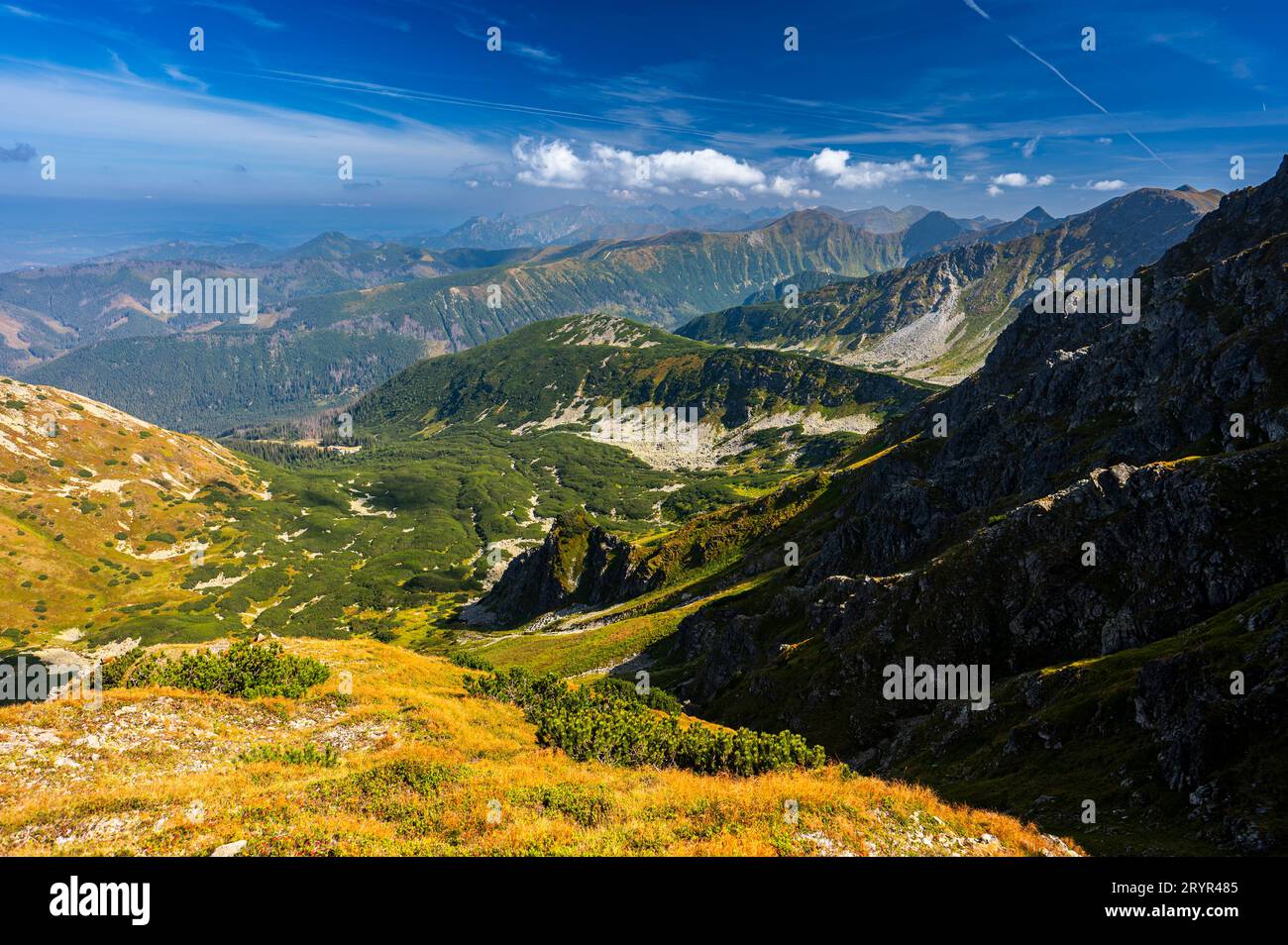 Panorama of the Tatra Mountains in autumn colors. View from the Mount ...