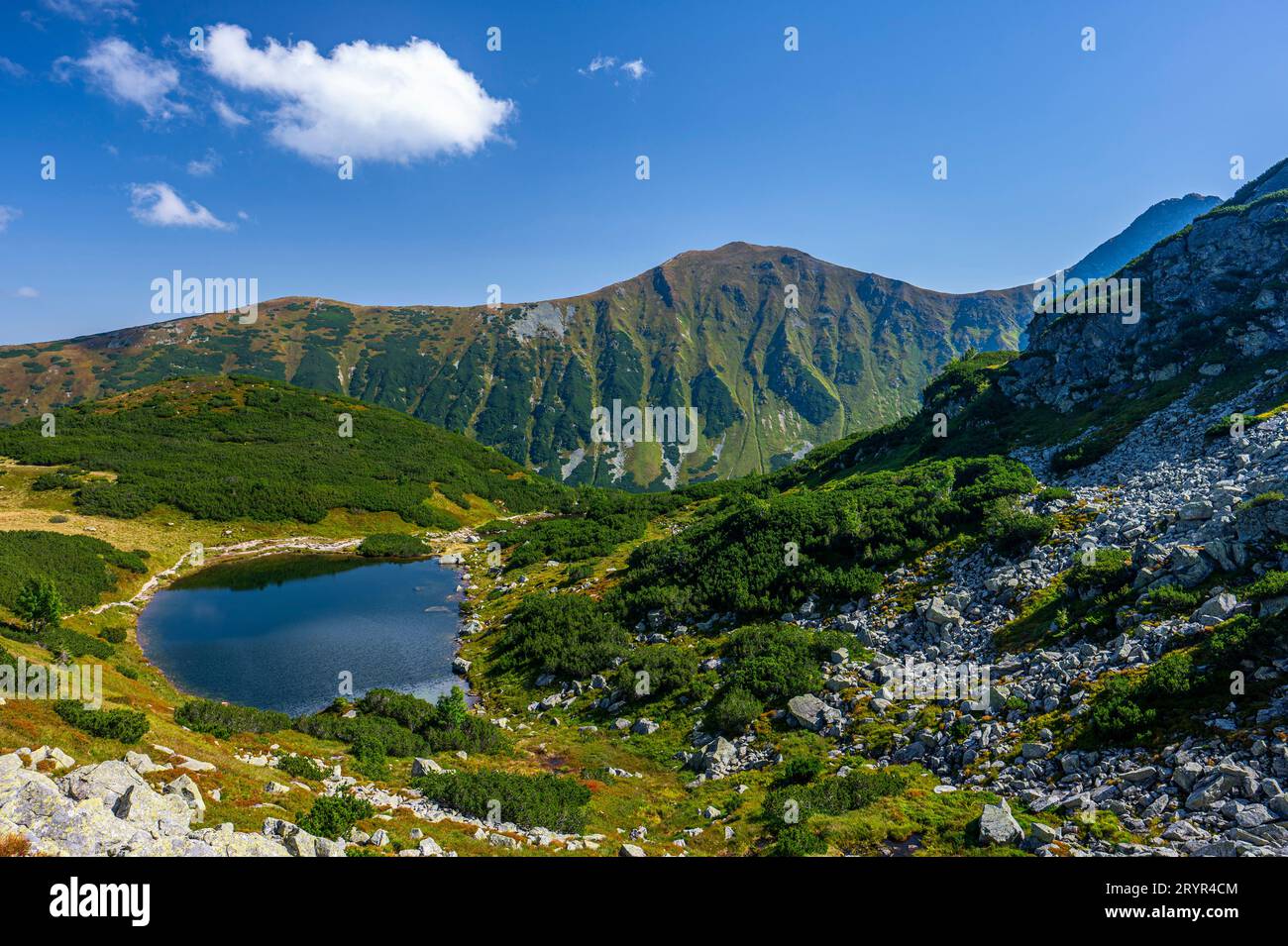 An autumn view of the Rohace Mountain Lakes and the Mount Volovec ...
