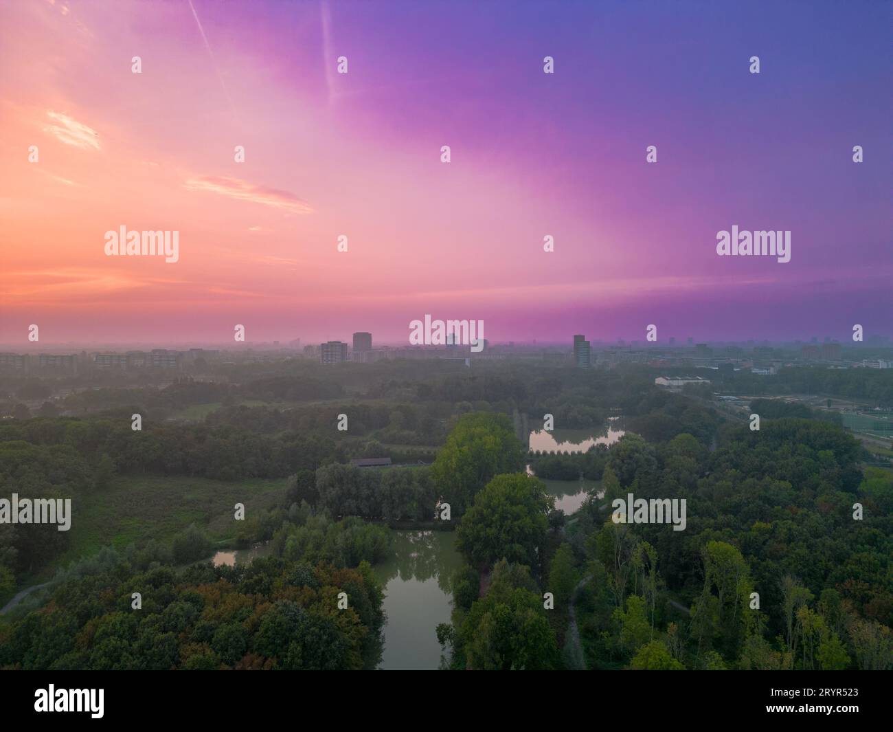 An aerial shot of Rijswijk city at sunset in the Netherlands Stock ...