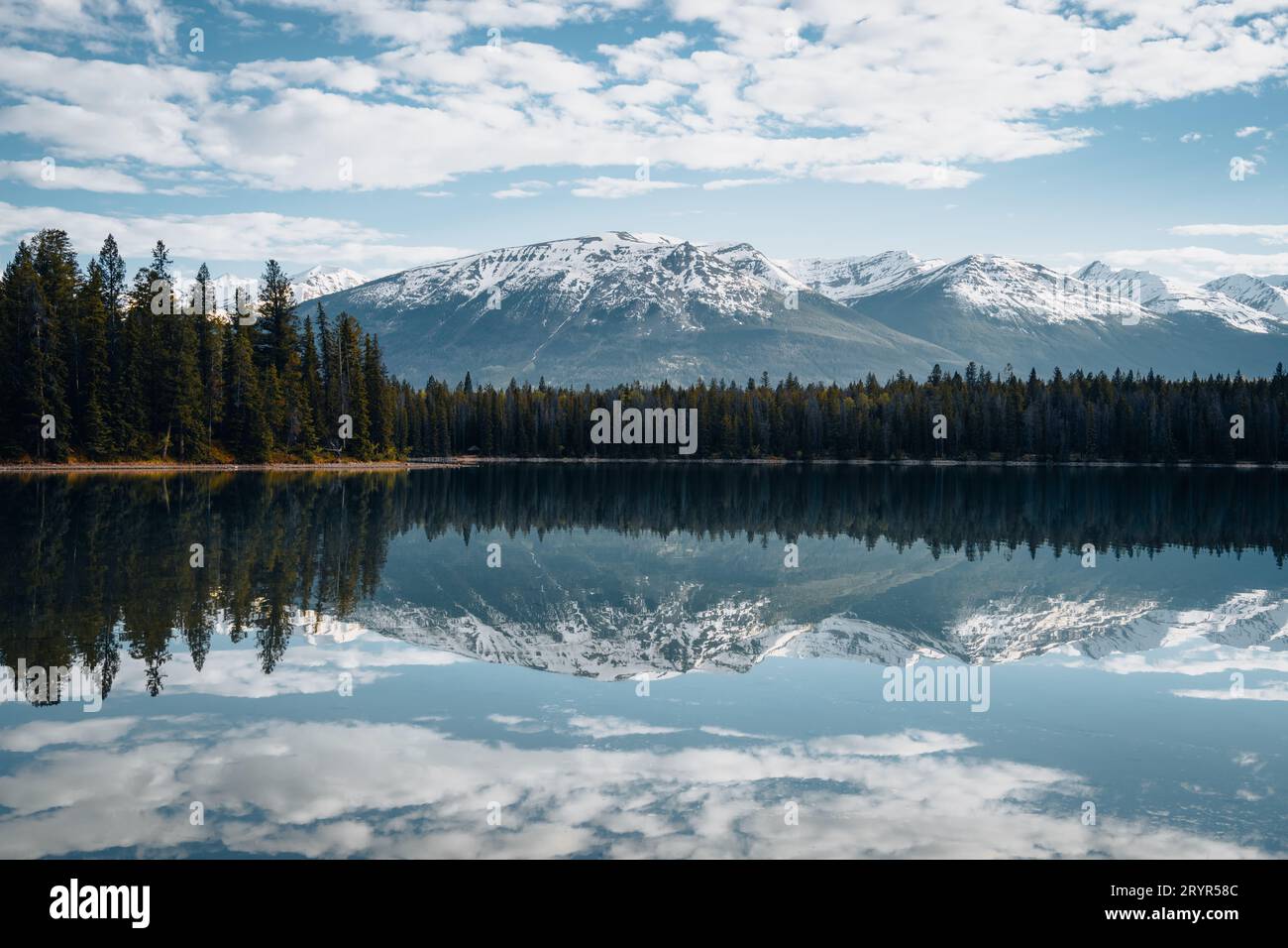 Lake Edith and Annette with trees and reflection. Jasper National Park ...