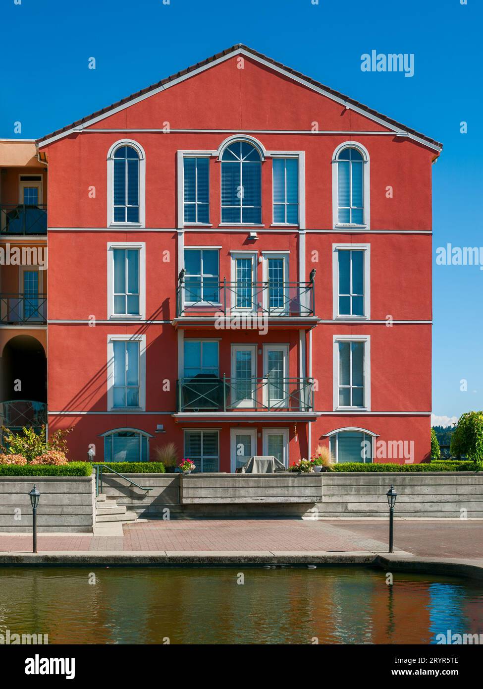Italian style residential building on Fraser river waterfront Stock ...