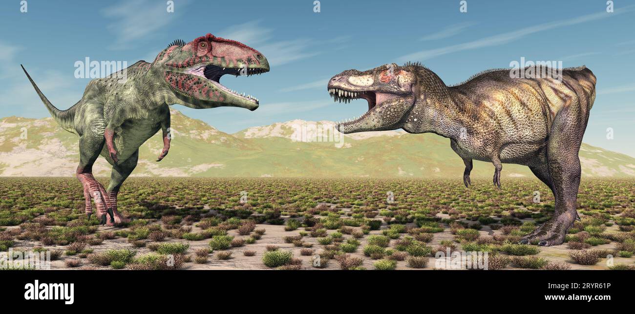 The dinosaurs Giganotosaurus and Tyrannosaurus Rex Stock Photo - Alamy