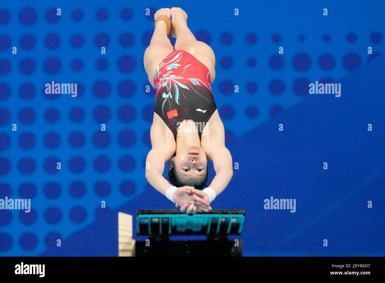 Lin Shan of China performs during women's 1m Springboard diving final ...