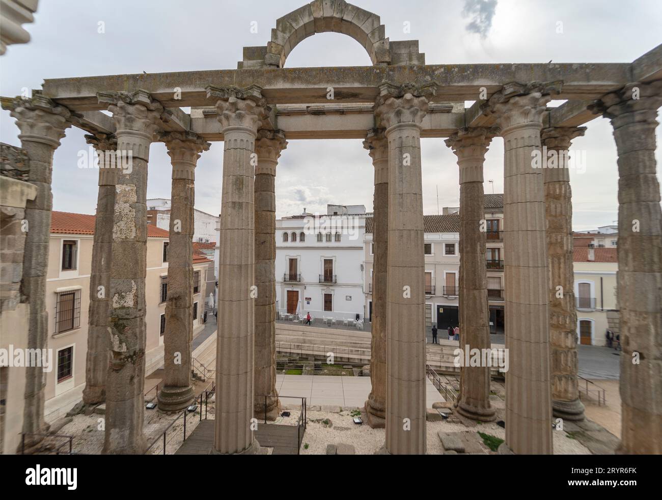 Ancient Roman Theater. Roman columns and arches in Merida. Extremadura ...