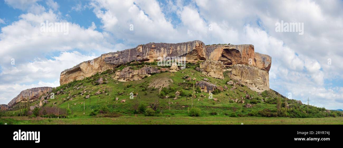 Crimea (Ukraine) landscape with mountain and valley. In stony mountain ...