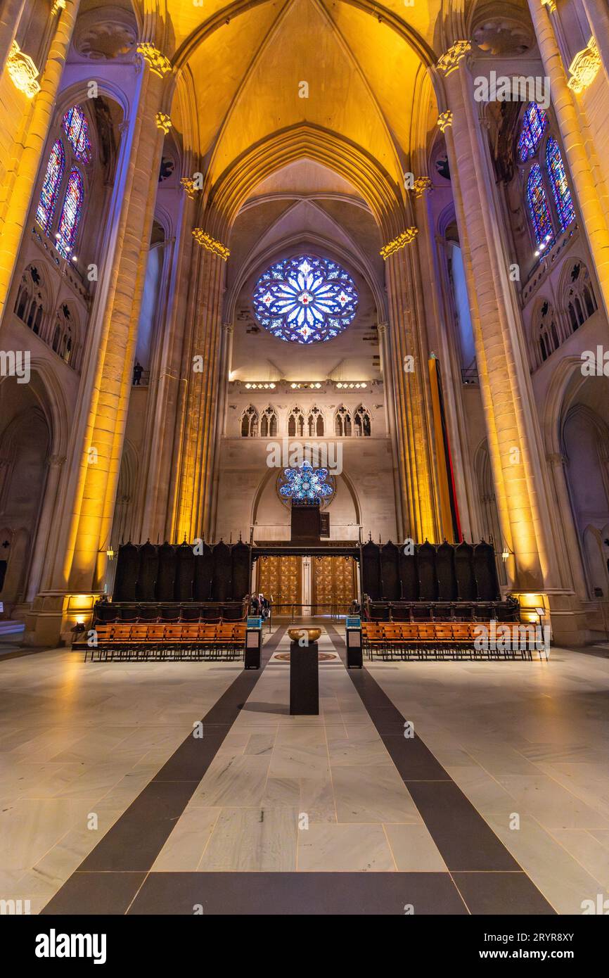 The impressive gothic-style interior of the Cathedral of St. John the Divine in Upper Manhattan ...