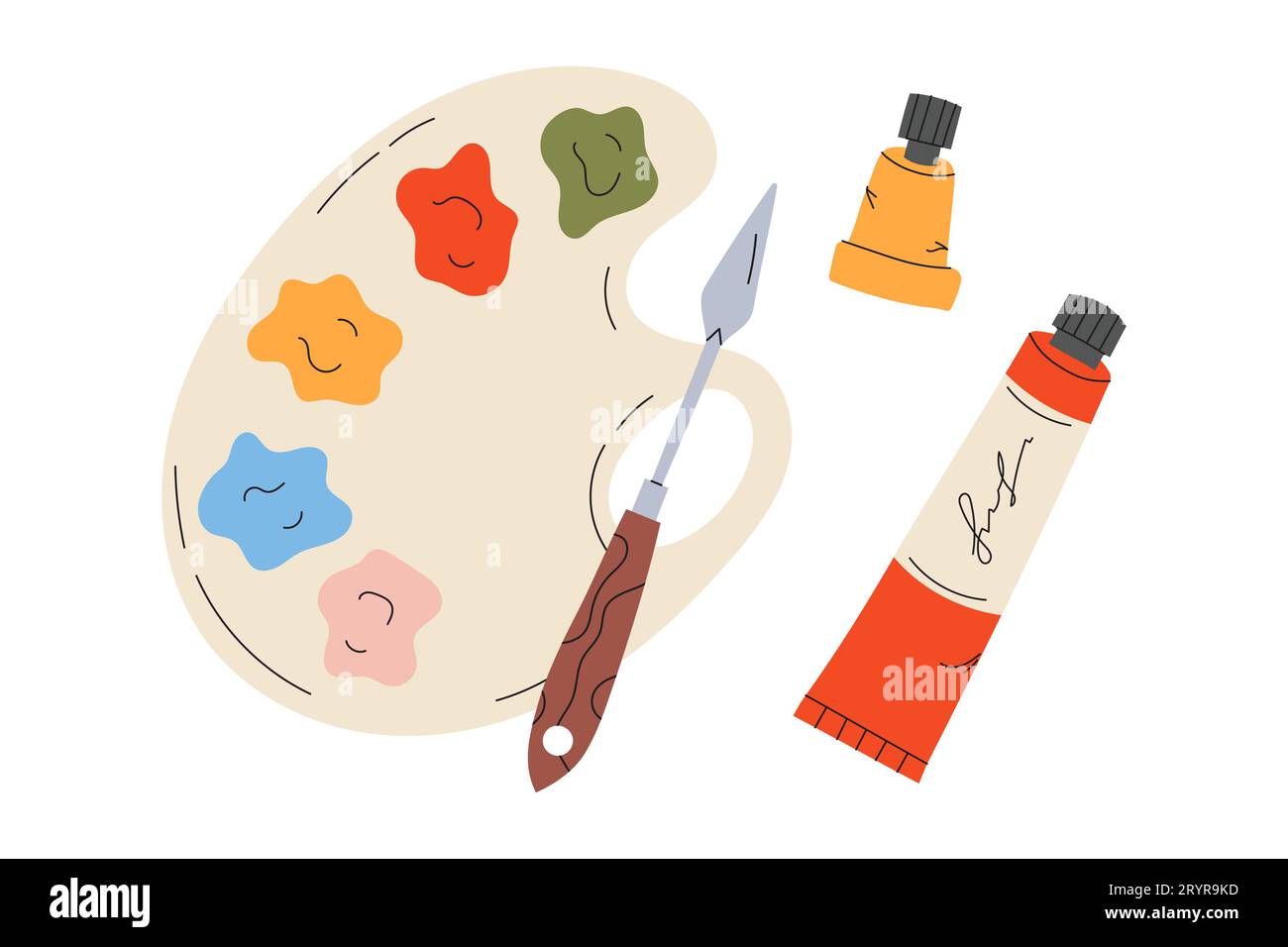 Palette with paints, acrylic colours tube, brush Stock Vector Image ...