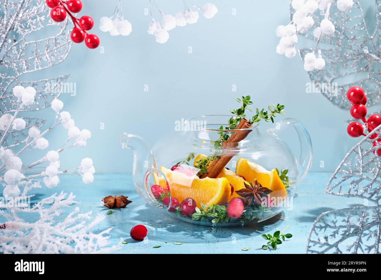 Immunity boosting drink. Winter Tea with cranberries, orange and spices ...