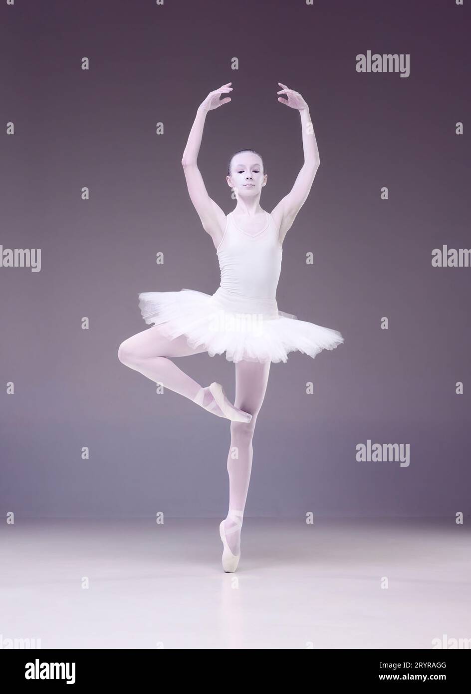 Elegant, artistic young woman, professional ballerina in tutu making ...