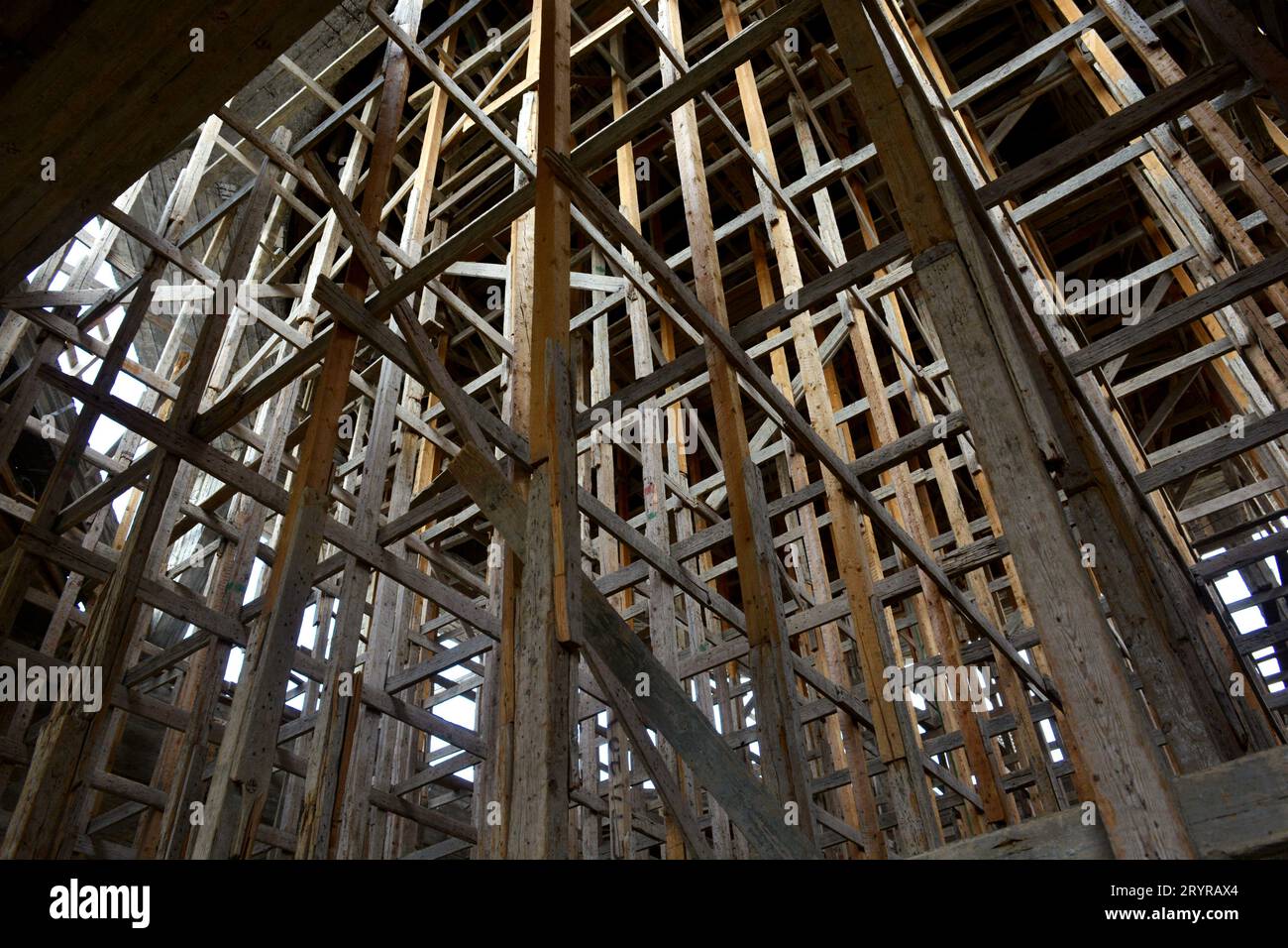 Wood formwork and scaffolding for pouring concrete and support a newly ...