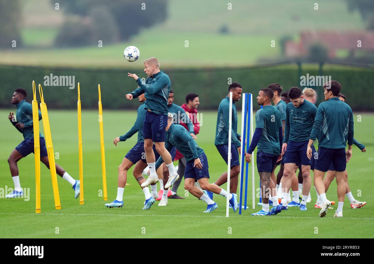 Arsenal’s Oleksandr Zinchenko during a training session at the Arsenal ...