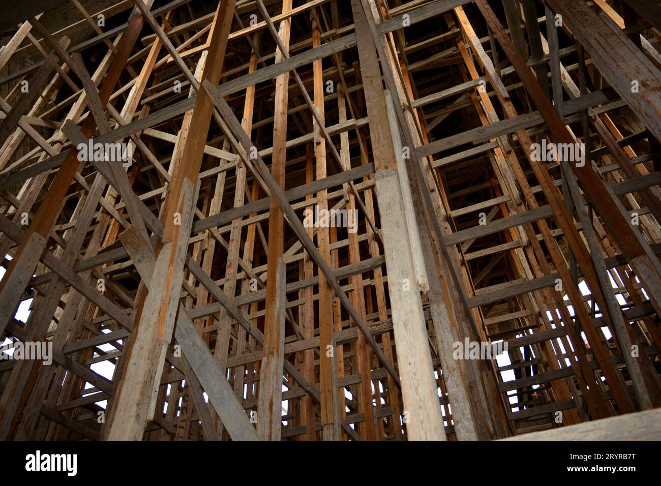 Wood formwork and scaffolding for pouring concrete and support a newly ...