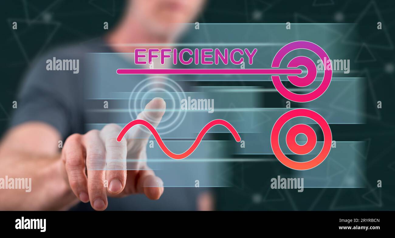 Man touching an efficiency concept on a touch screen with his finger ...